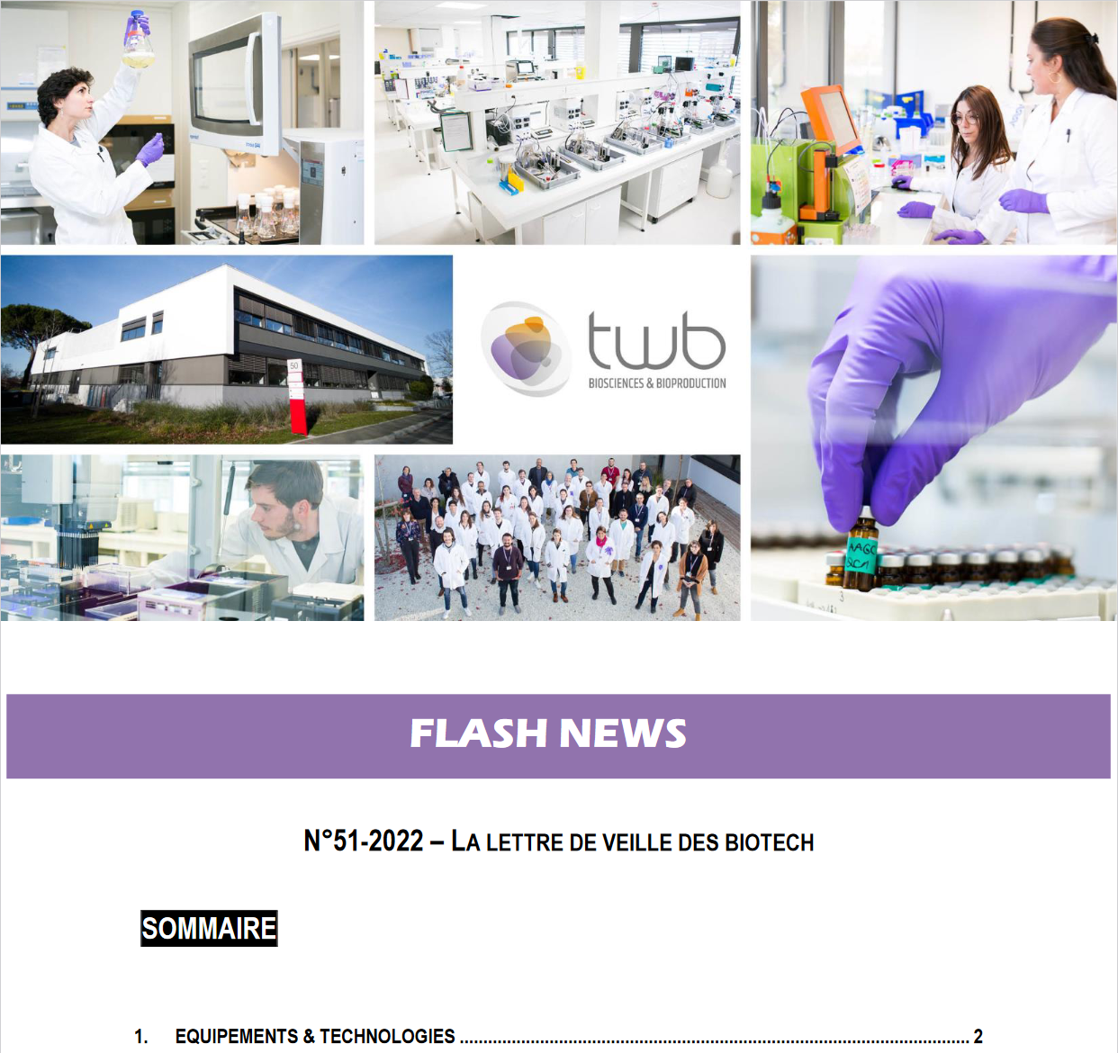 BIOTECH INDUSTRY FLASH NEWS N°52 - Toulouse White Biotechnology